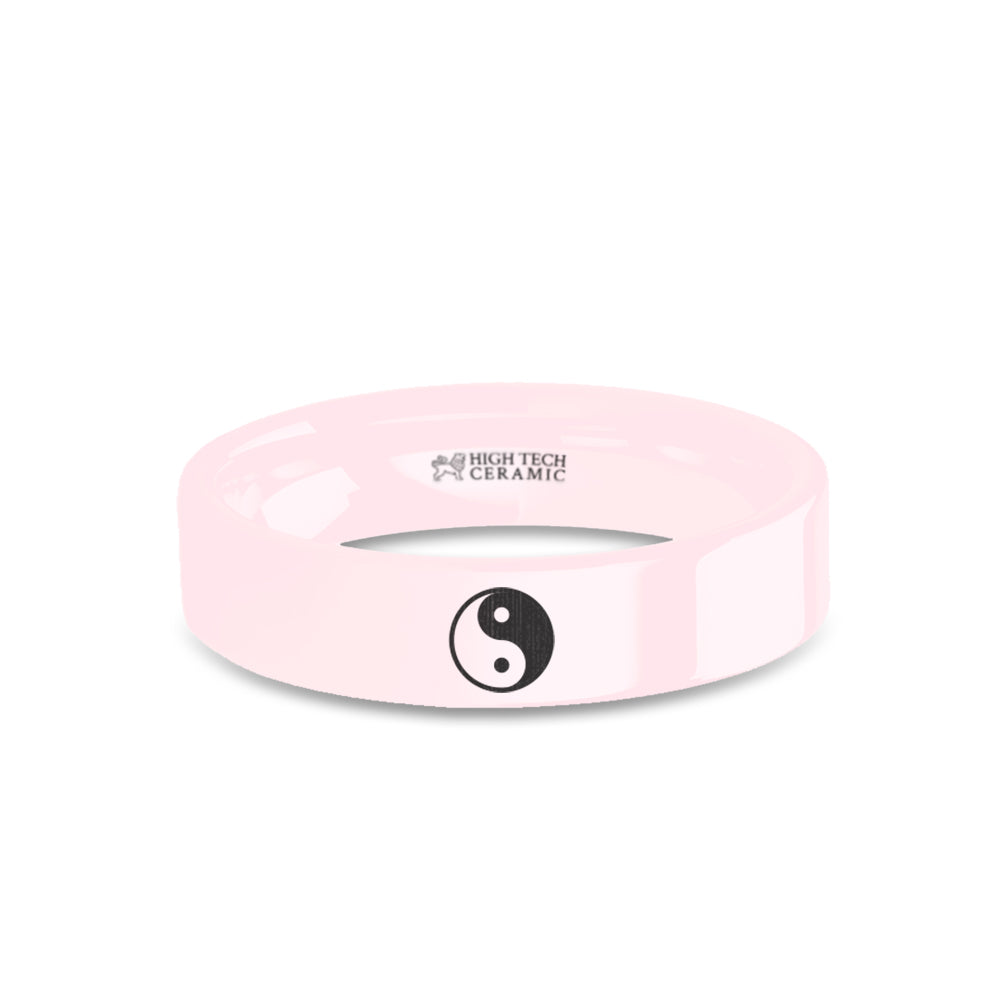 Oriental Yin Yang Logo Symbol Engraved Pink Ceramic Wedding Ring ...