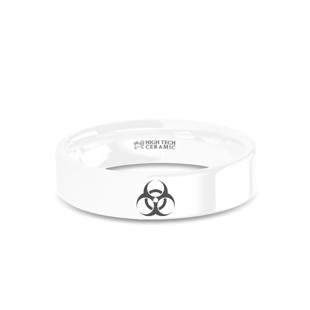 Zombie Biohazard Sign Laser Engraved White Ceramic Wedding Ring ...