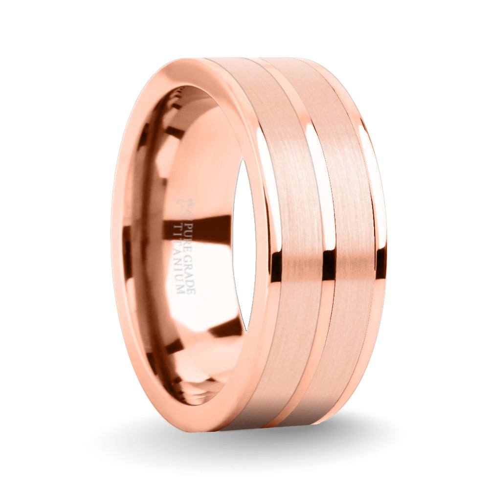Rose Gold Titanium Wedding Ring with Brushed Tungsten Inlay – Hanover ...