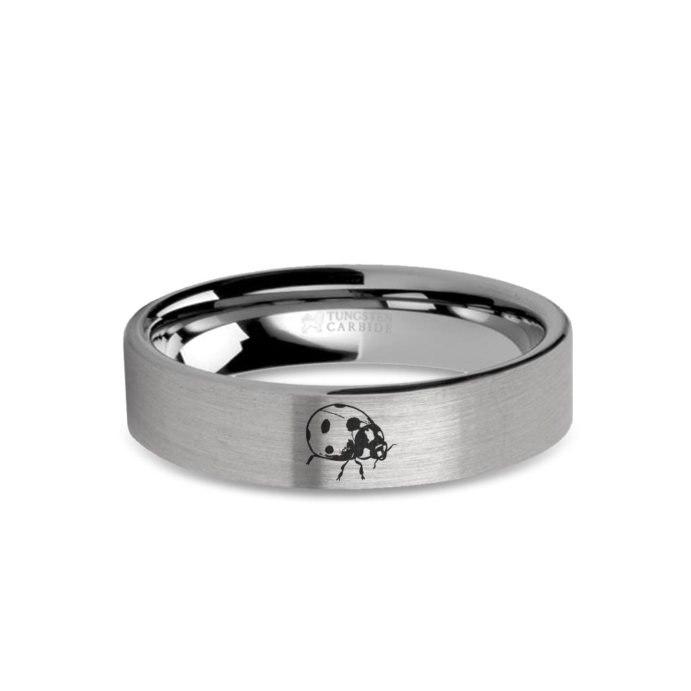 Ladybug Insect Laser Engraved Tungsten Wedding Ring, Brushed – Hanover ...